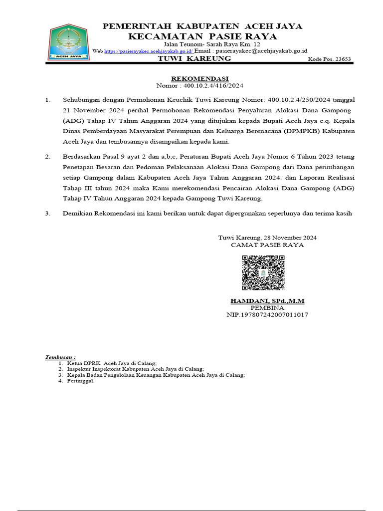 REKOMENDASI ADG Tahap IV TUWI KAREUNG | PDF