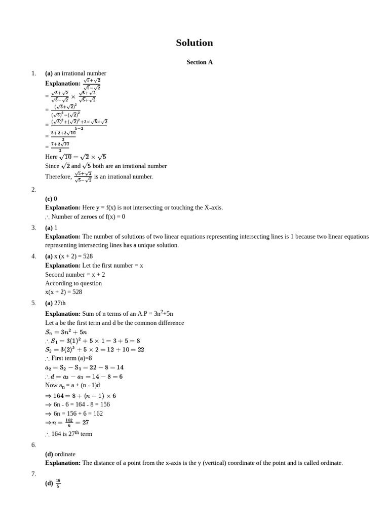10th Cbse Phase 2 Maths Paper STD Date 04122024-SOLUTION | PDF | Circle ...
