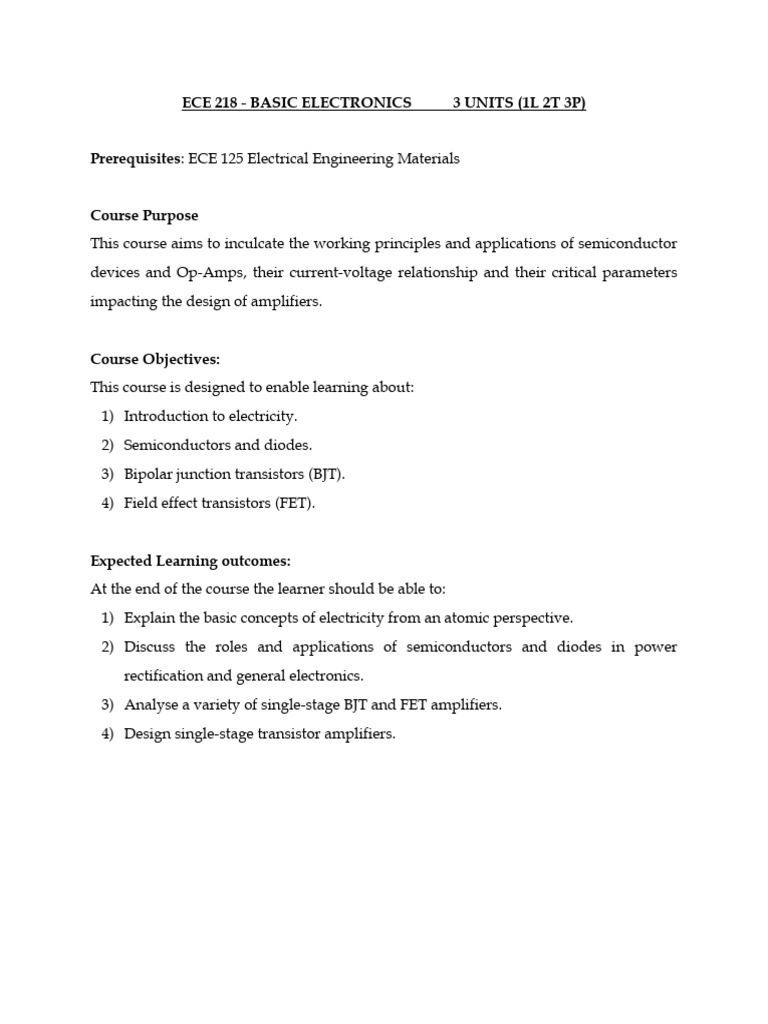 ECE 218 Course Outline | PDF | Semiconductors | Transistor