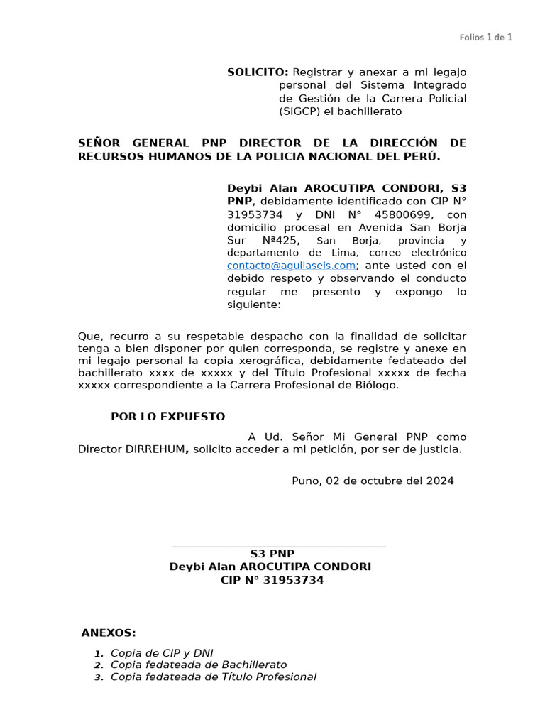 Solicitud de Anexar A Legajo | PDF
