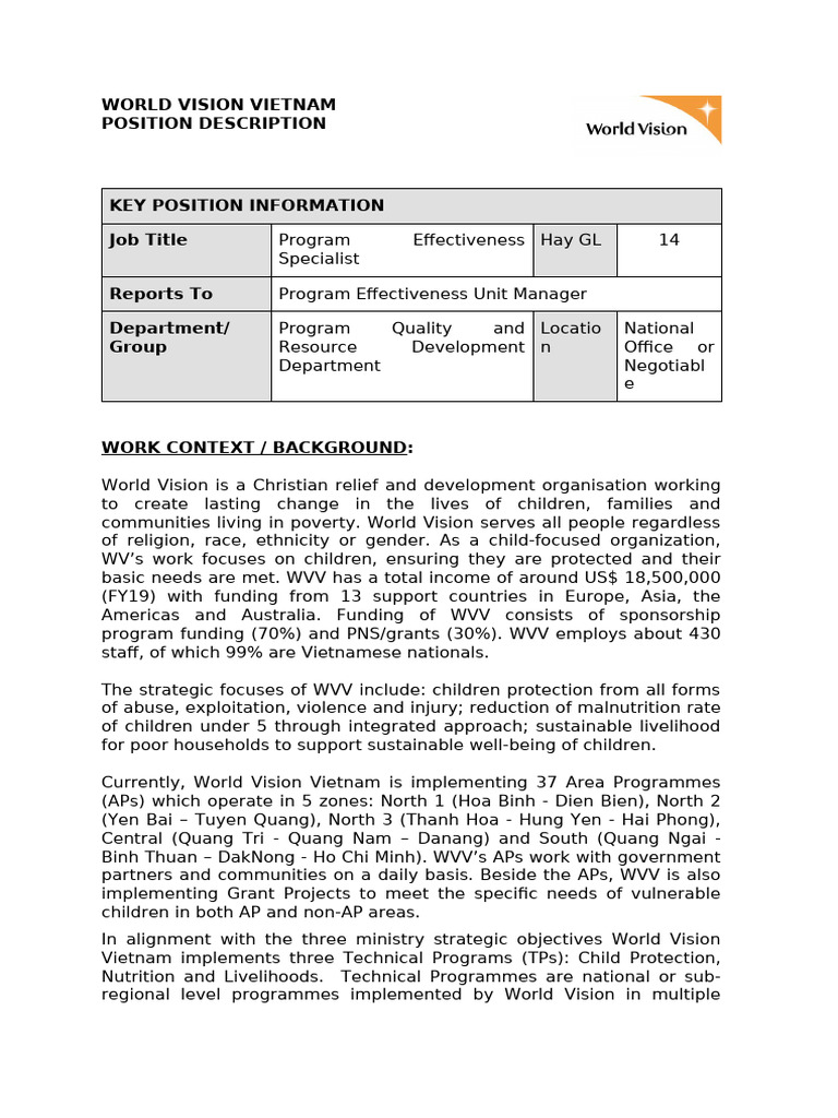 WVV - Program Effectiveness Specialist - Hay JD - 1625192891 | PDF | Evaluation | Performance ...