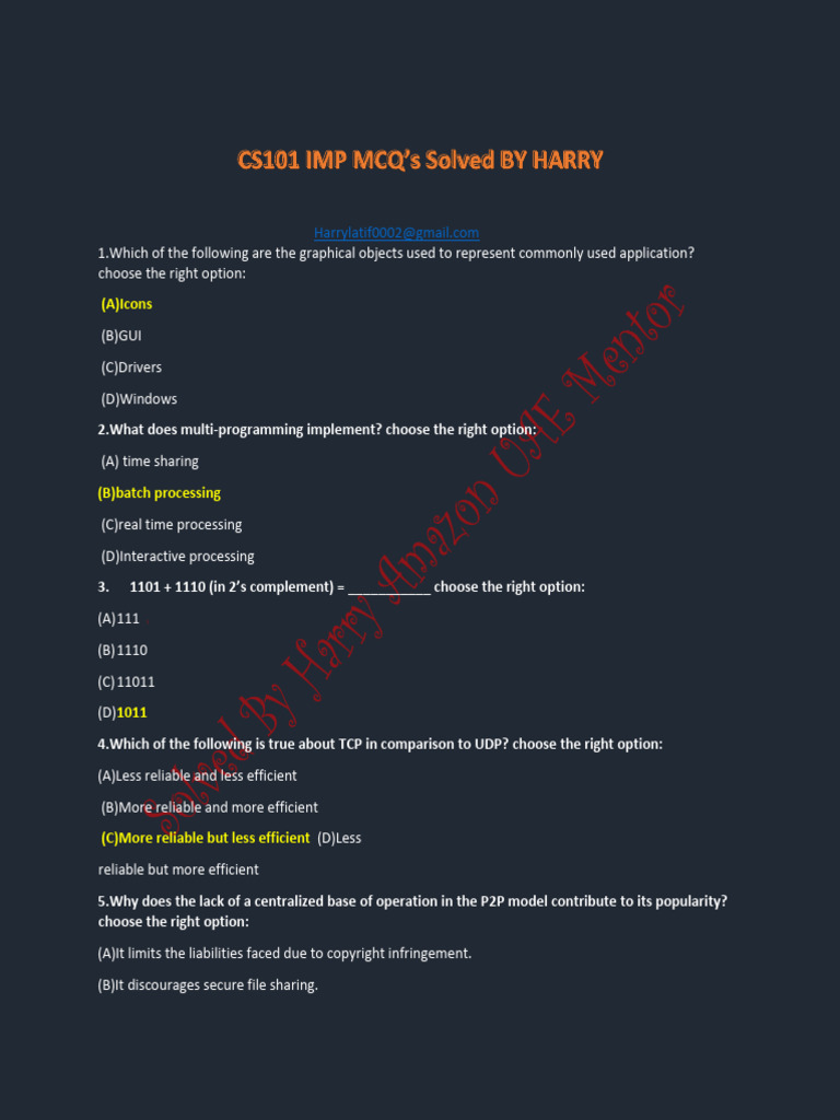 CS101 MCQ_s Solved By Harry | PDF | Computer Network | Computer Data Storage