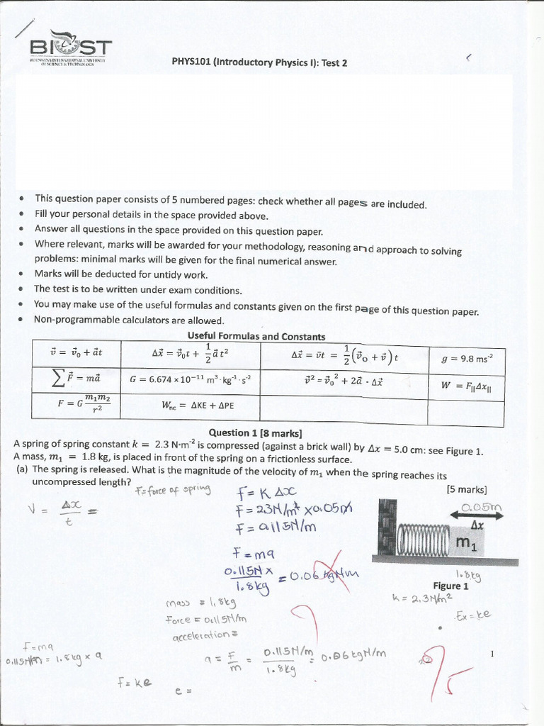 PHYS 101 TEST 2 2018pdf | PDF