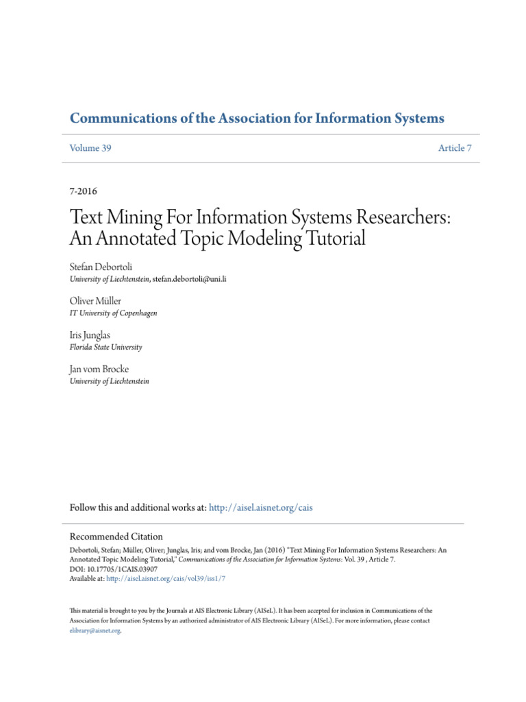 Text Mining For Information Systems Researchers An Annotated Top Pdf World Wide Web