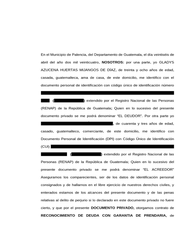 Modelo Documento Privado de Reconocimiento de Deuda | PDF | Guatemala