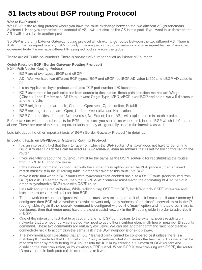 51 Facts About Bgp Routing Protocol Pdf Network Protocols