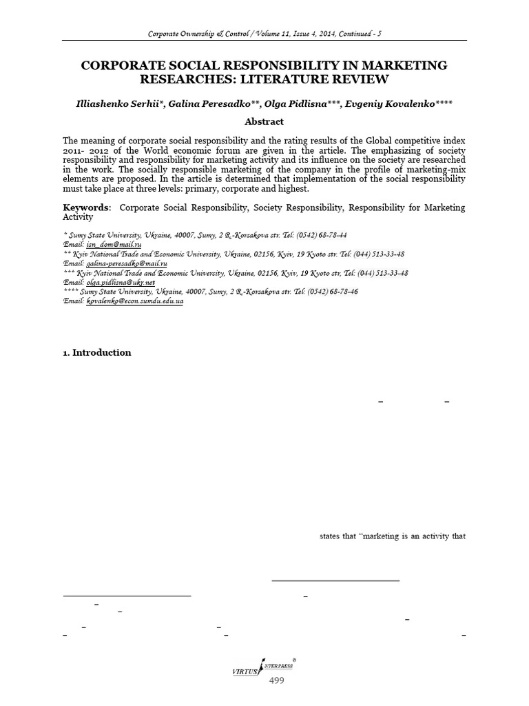 CSR in Marketing: A Literature Review | PDF | Corporate Social ...