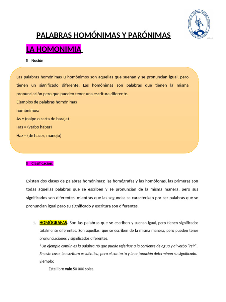 Módulo 1 - Paronimia y Homonimia | PDF | Lexicología | Lingüística
