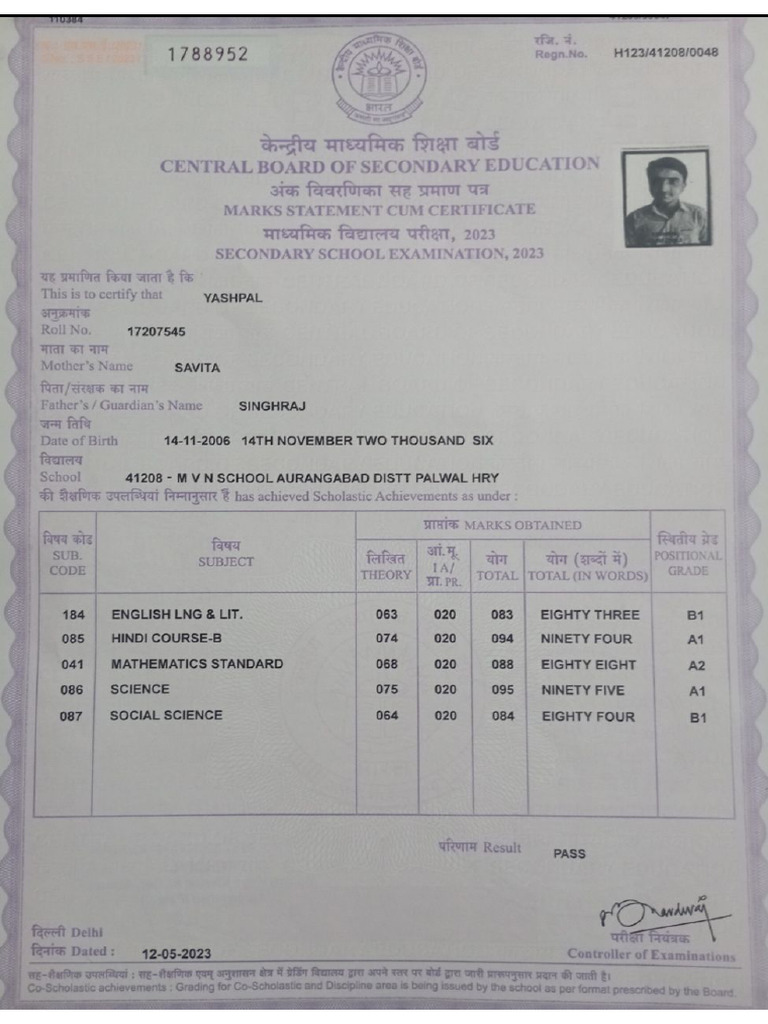 Class X Certificate | PDF