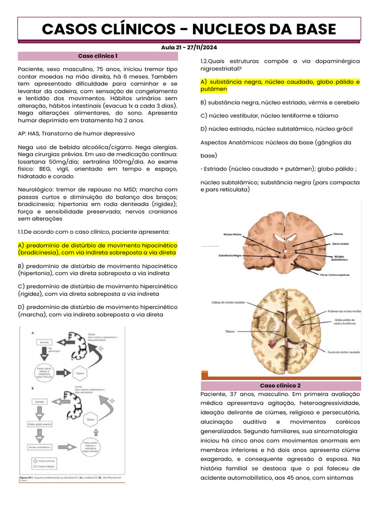 Casos Clínicos - Nucleos Da Base | PDF | Gânglios basais | Medicina Clínica