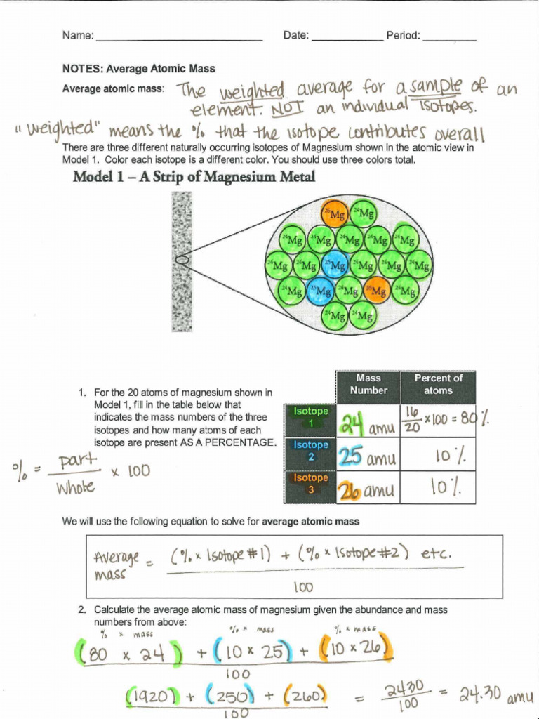 Notes Average Atomic Mass Pdf