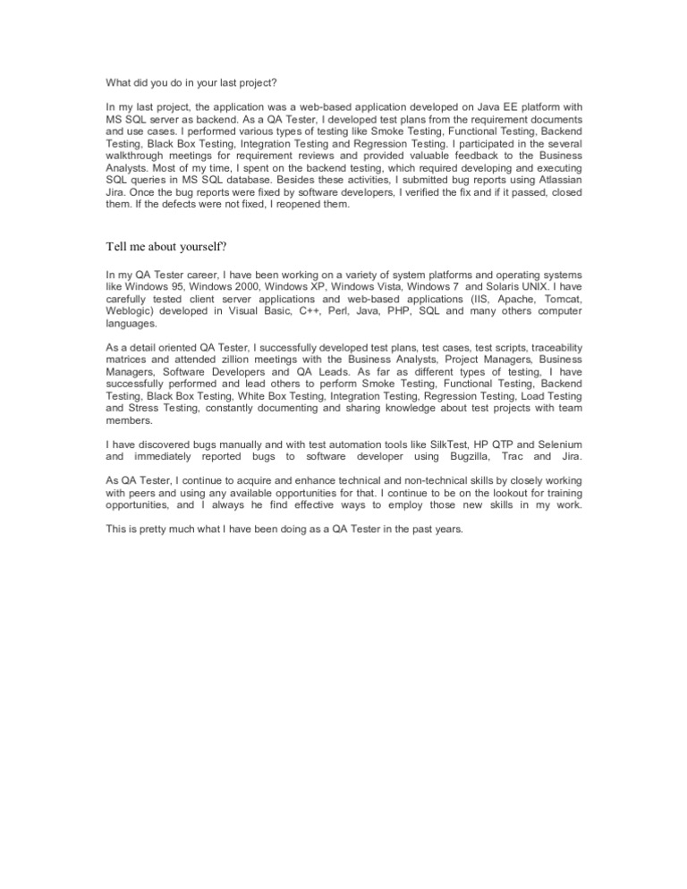 What Did You Do in Your Last Project | PDF