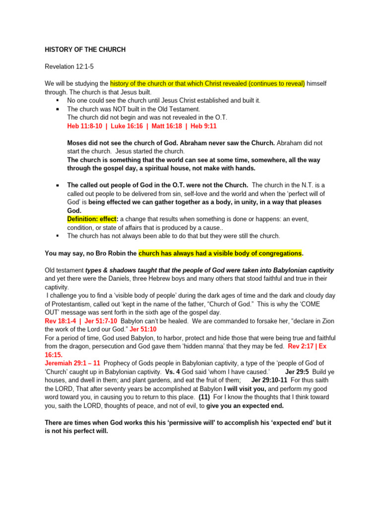 HISTORY OF THE CHURCH - SS Study - Scriptues Only | PDF | Jesus | Satan