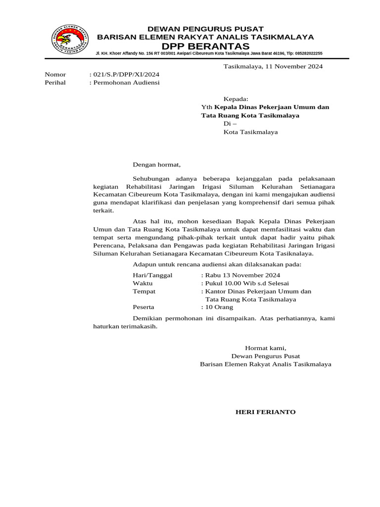Contoh Surat Permohonan Audiensi | PDF