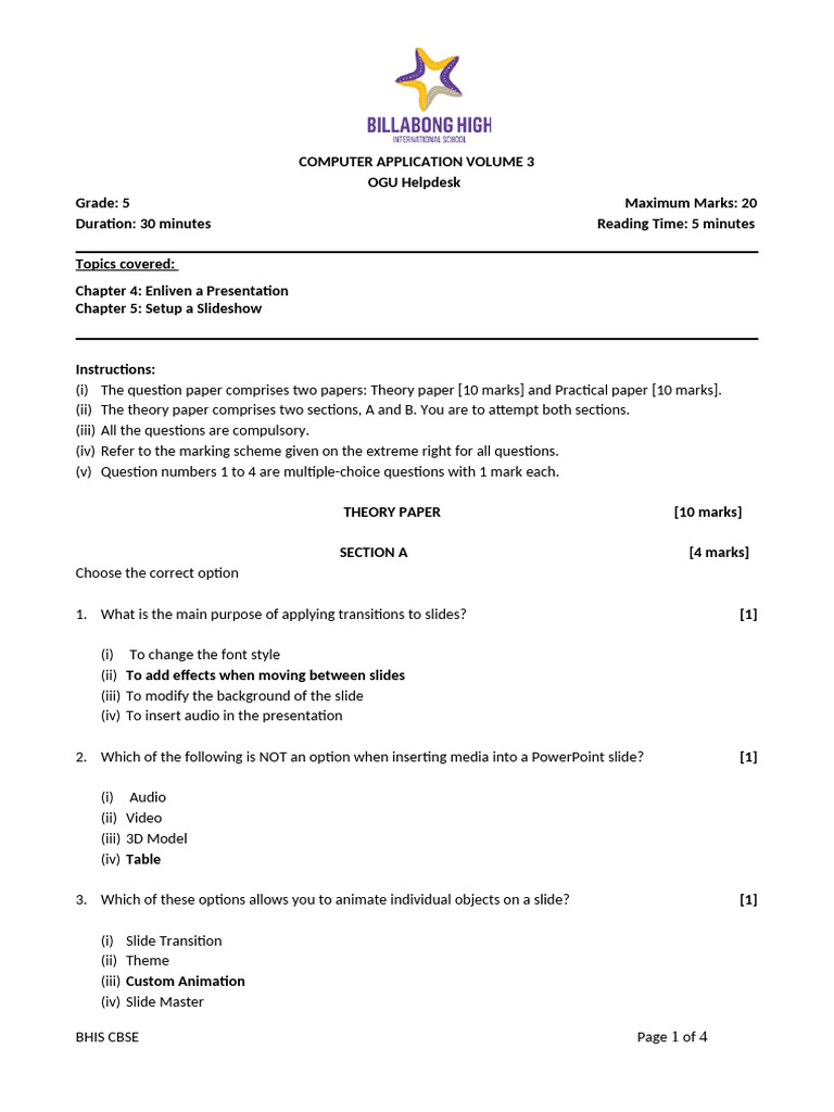 Grade 5 Computer Application Exam Guide | PDF | Microsoft Power Point ...