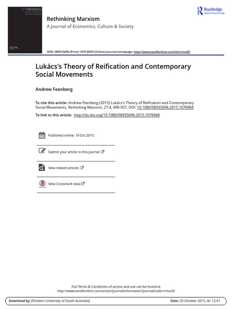 Lukács's Theory of Reification and Contemporary Social Movements | PDF | Concept | Immanuel Kant