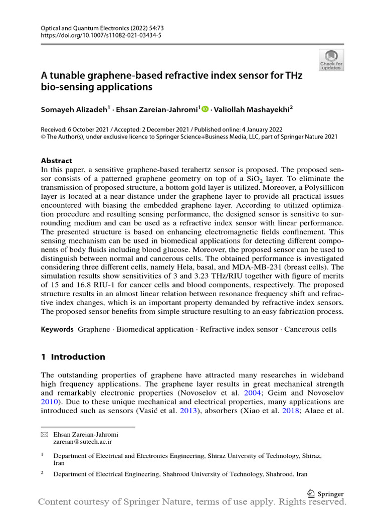 A Tunable Graphene-Based Refractive Index Sensor F | PDF | Graphene | Terahertz Radiation