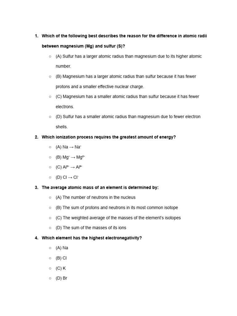 AP Chem Practice Test | PDF | Ion | Atoms