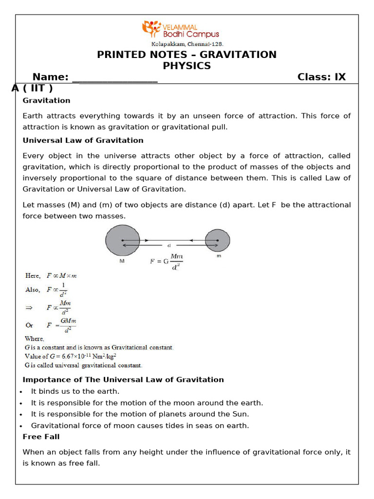 Ix Gravitation Printed Notes | PDF | Buoyancy | Weight