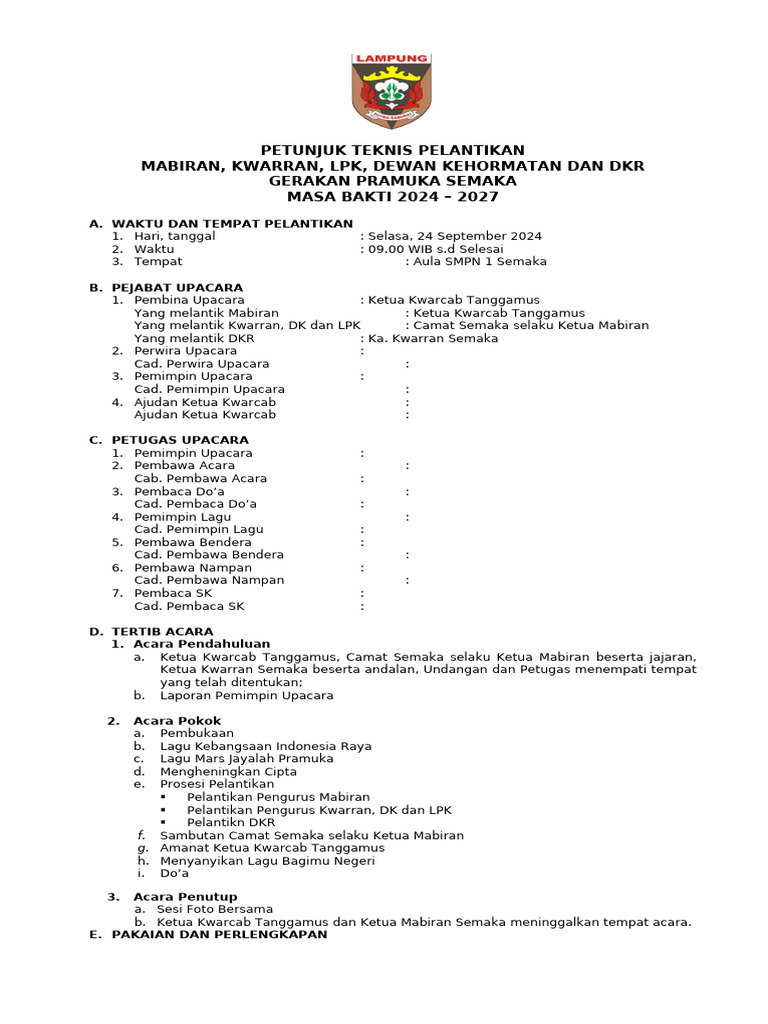 PETUNJUK TEKNIS PELANTIKAN SEMAKA | PDF