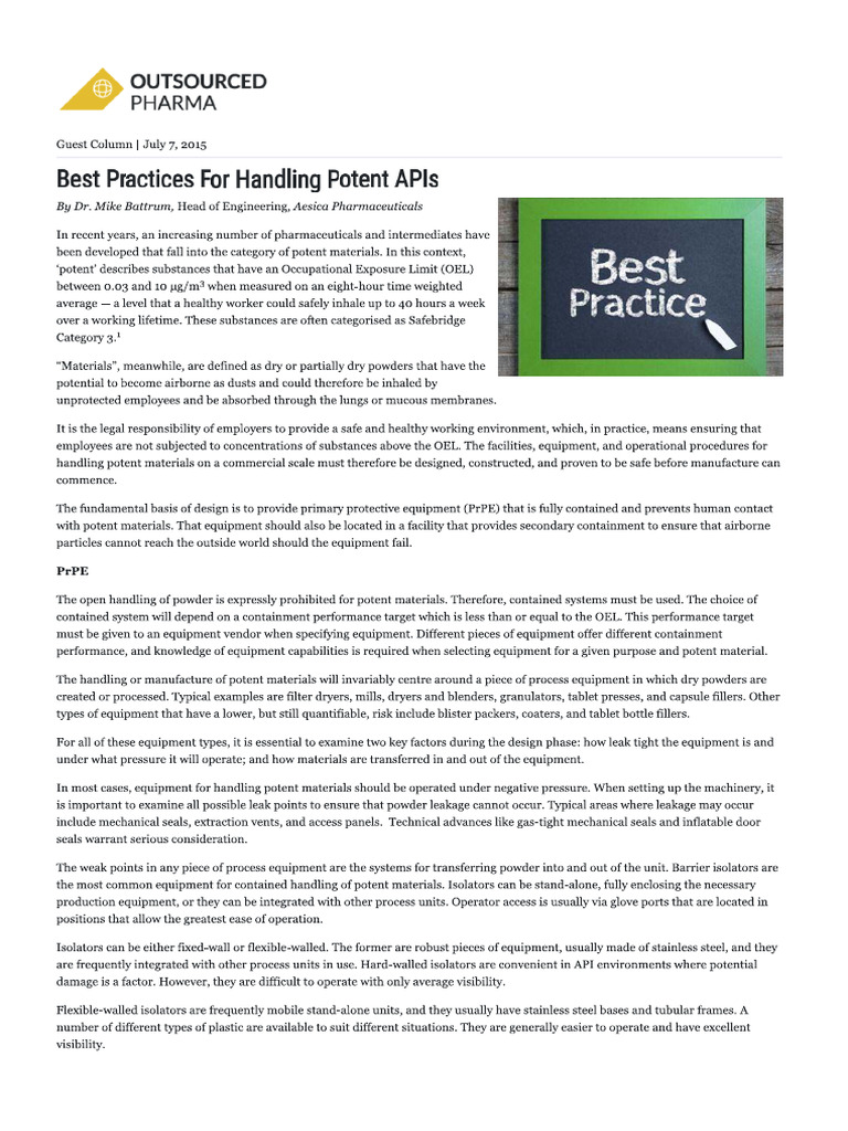 Best Practices For Handling Potent APIs | PDF