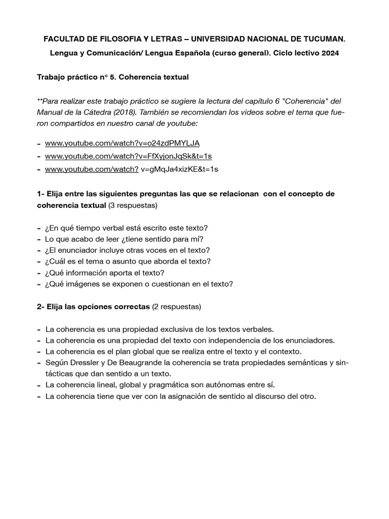 TP5 - Coherencia 2024 | PDF | Pescado | Vertebrados