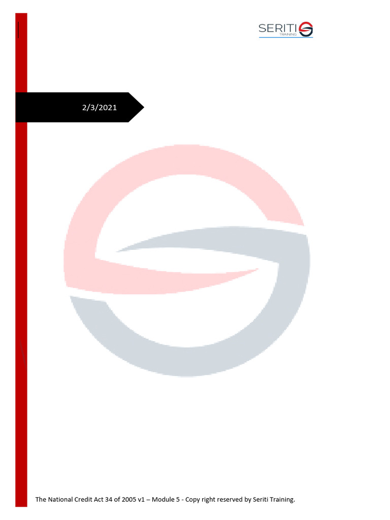 Module 5 - National Credit Act 34 of 2005 Learner Guide | PDF | Microfinance | Credit