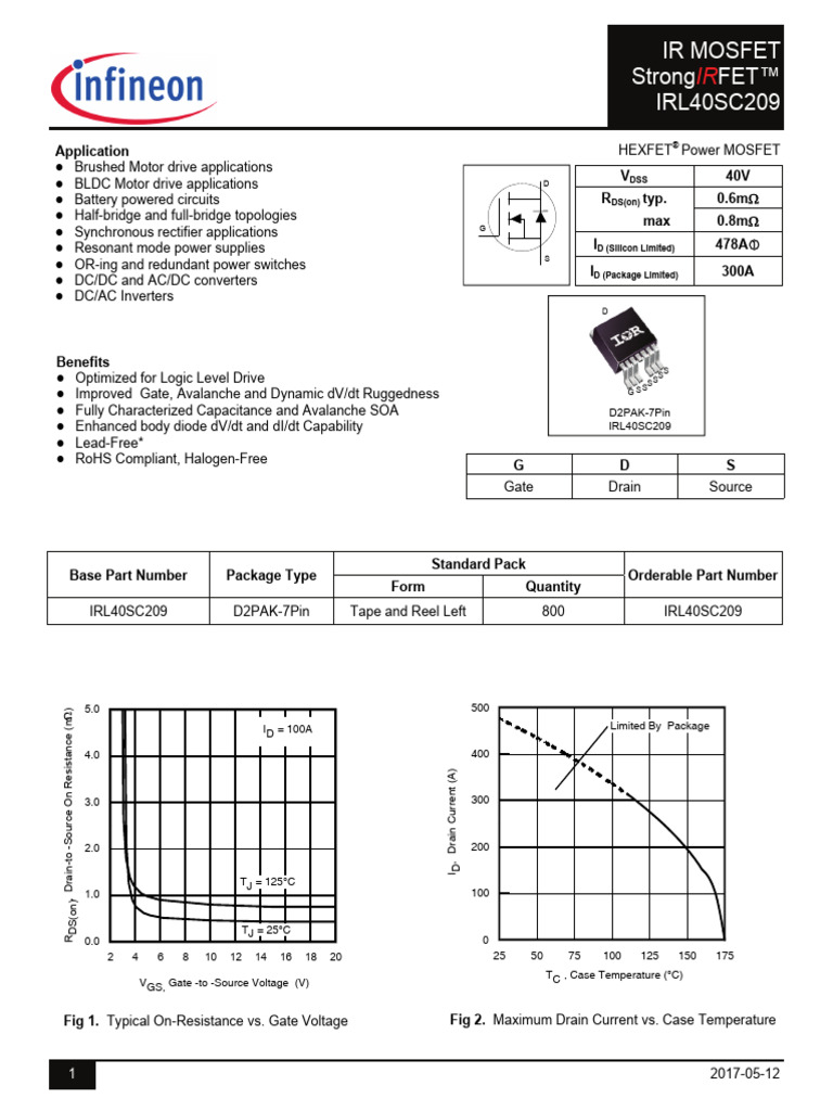 Infineon IRL40SC209 DS v02 - 02 EN | PDF | Rectifier | Manufactured Goods