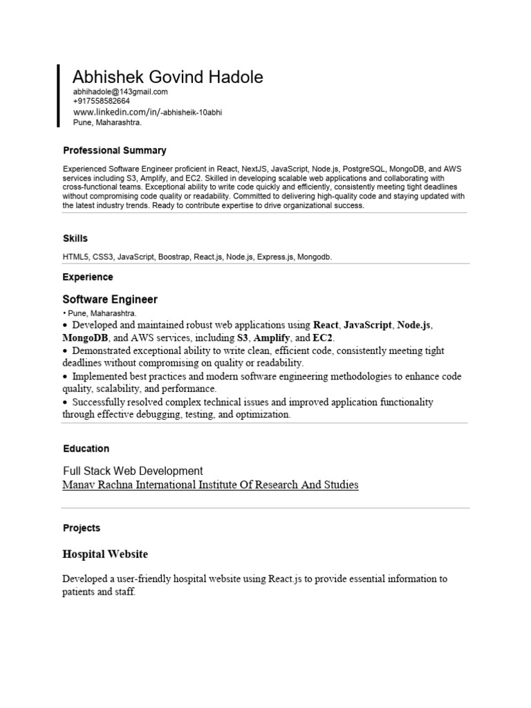 Abhishek CV Dev | PDF | Java Script | Systems Engineering