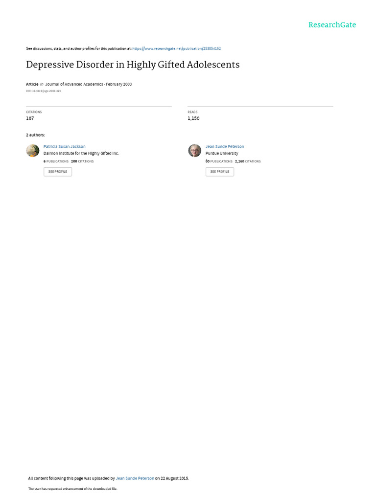 Depressive Disorder in Highly Gifted Adolescents | PDF