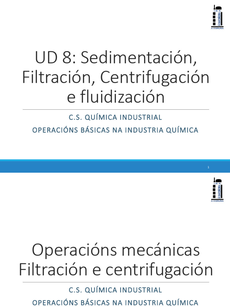 UD8. Sedimentación, Filtración, Centrifugación e Fluidización | PDF
