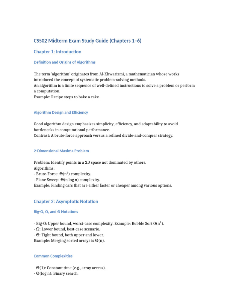 CS502 Midterm Study Guide | PDF | Time Complexity | Algorithms And Data Structures
