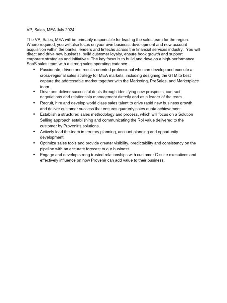 VP, MEA Job Description 30 July 2024 | PDF