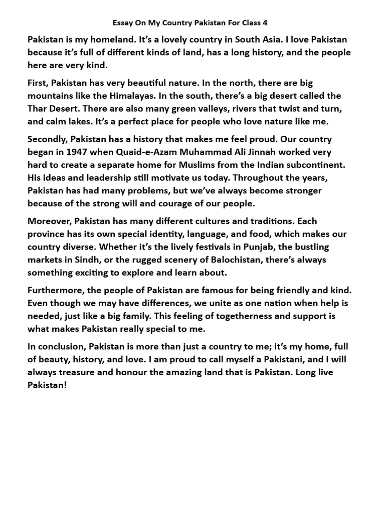 Essay On My Country Pakistan For Class 4 | PDF
