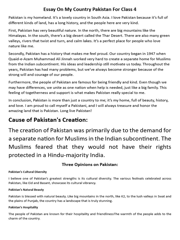 Essay On My Country Pakistan For Class 23 | PDF