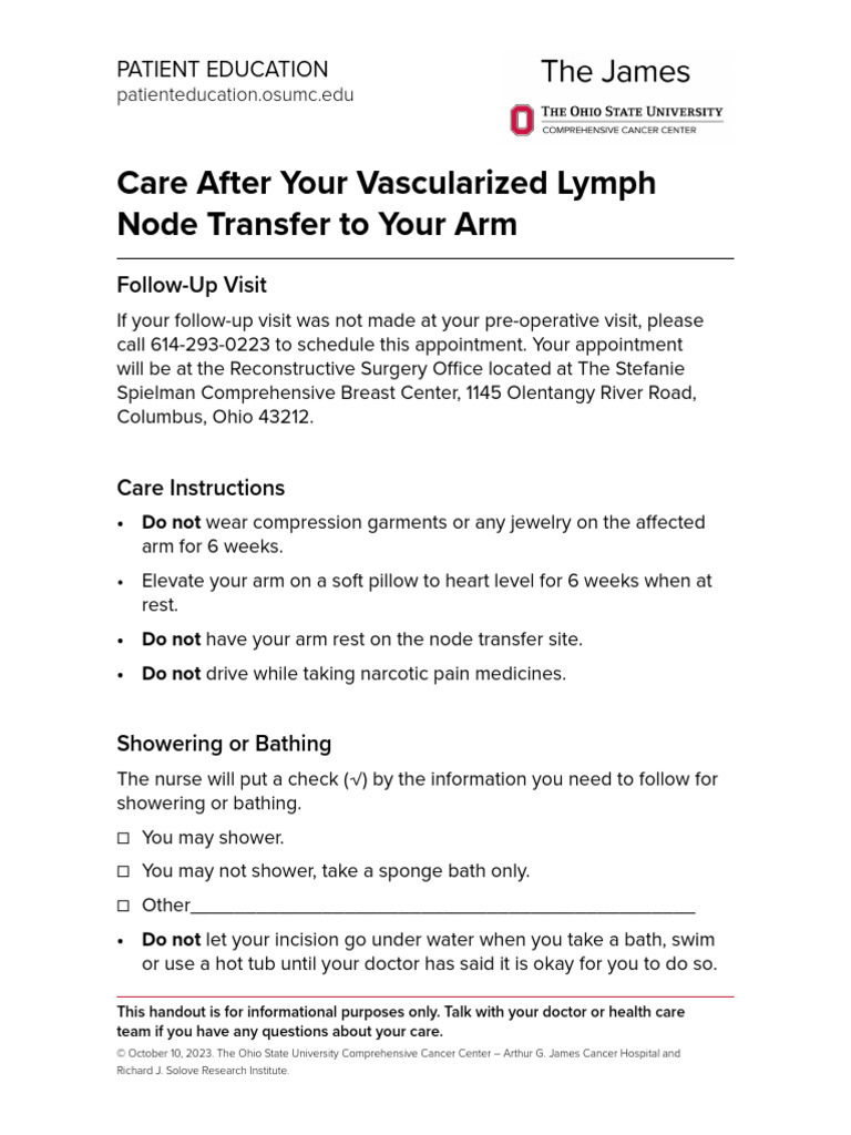 Post-Op Care for Lymph Node Transfer | PDF | Constipation | Diseases ...