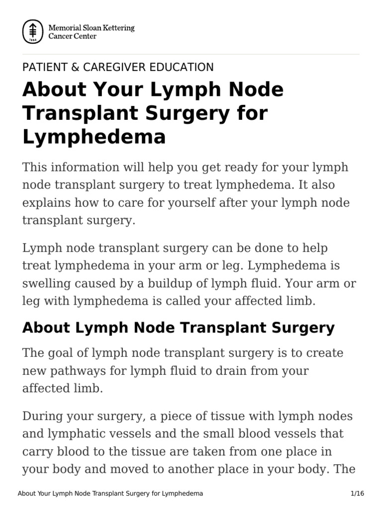 About Your Lymph Node Transplant Surgery Lymphedema | PDF | Lymph | Lymph Node