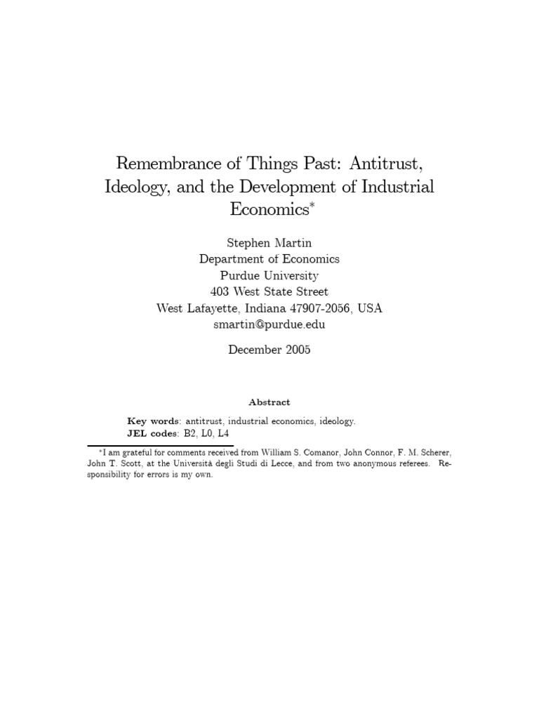 Remembrance of Things Past: Antitrust, Ideology, and The Development of ...