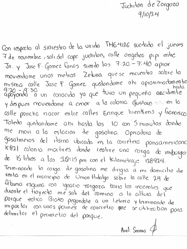 Acta de Hechos Siniestro Ariel Serrano | PDF