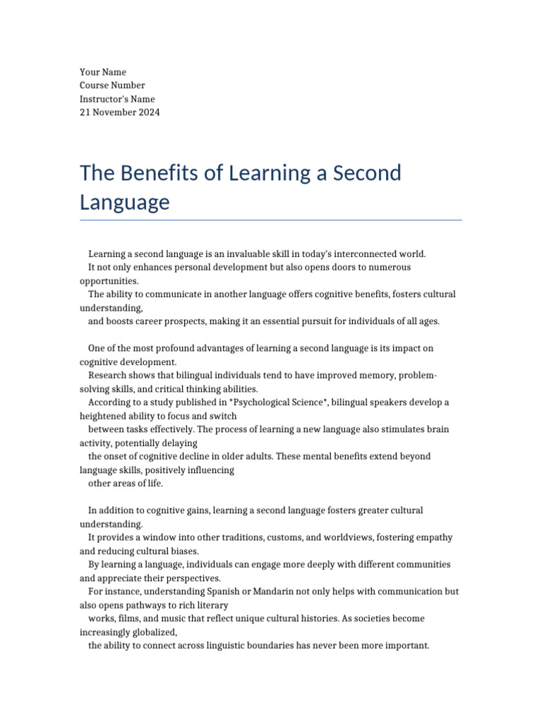 Benefits of Learning A Second Language | PDF | Multilingualism | Second ...
