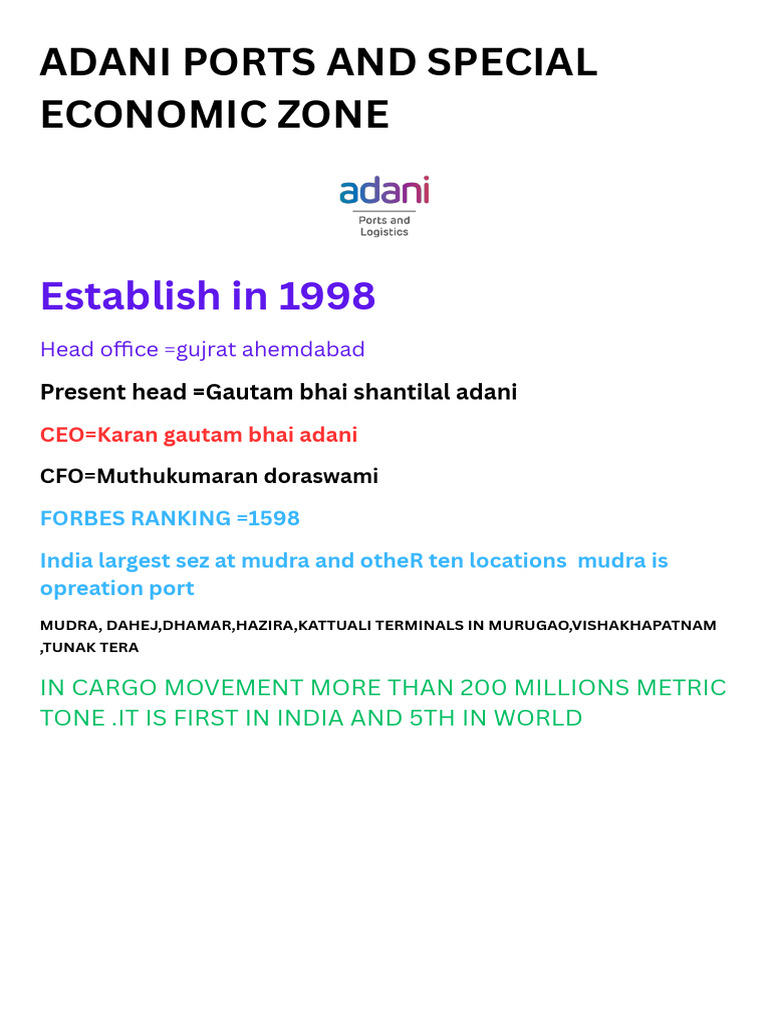 Adani Ports and Special Economic Zone | PDF