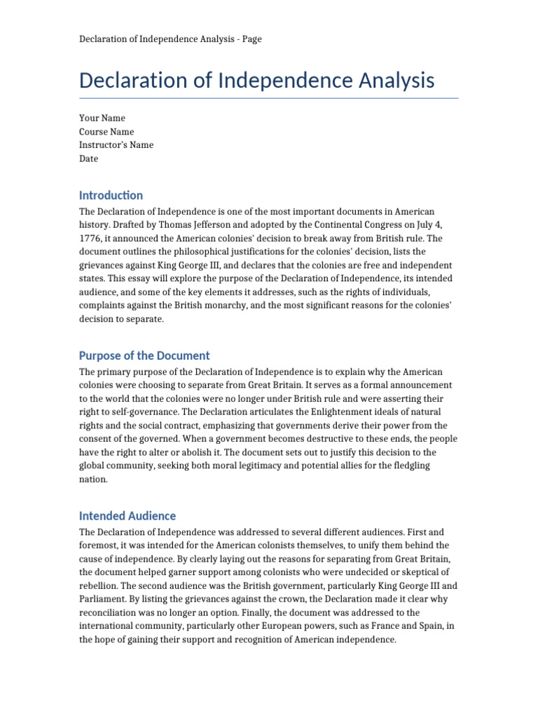Declaration of Independence Essay | PDF | United States Declaration Of ...