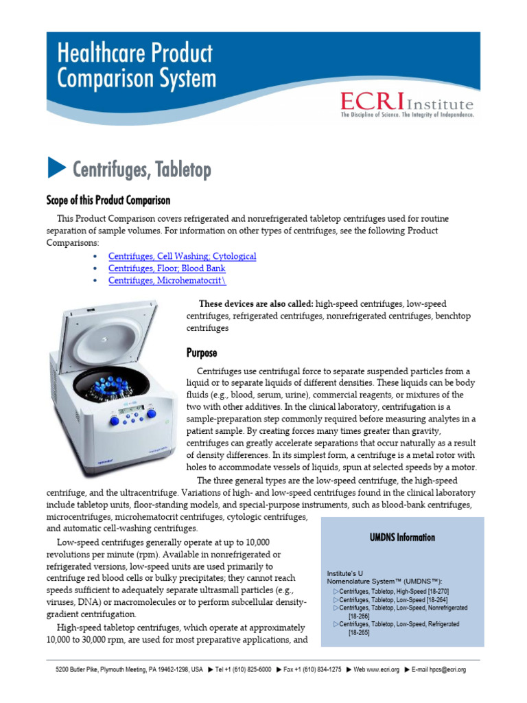 Centrifuges, Tabletop | PDF | Centrifuge | Centrifugation