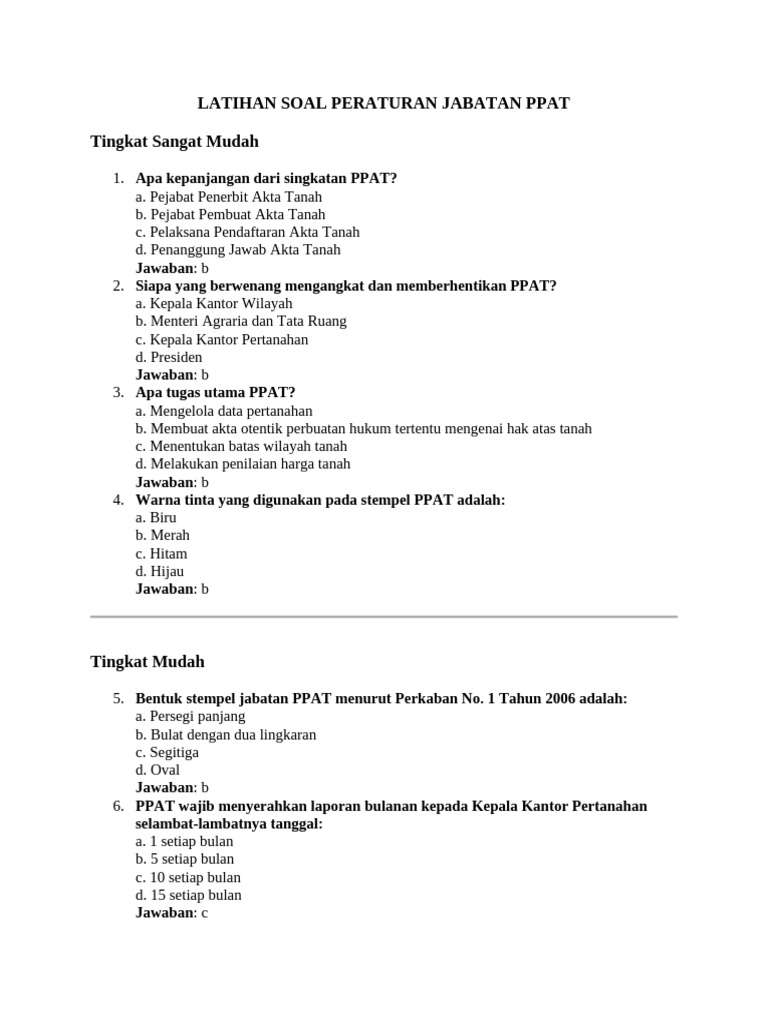 Soal Ujian Peraturan Jabatan Ppat | PDF