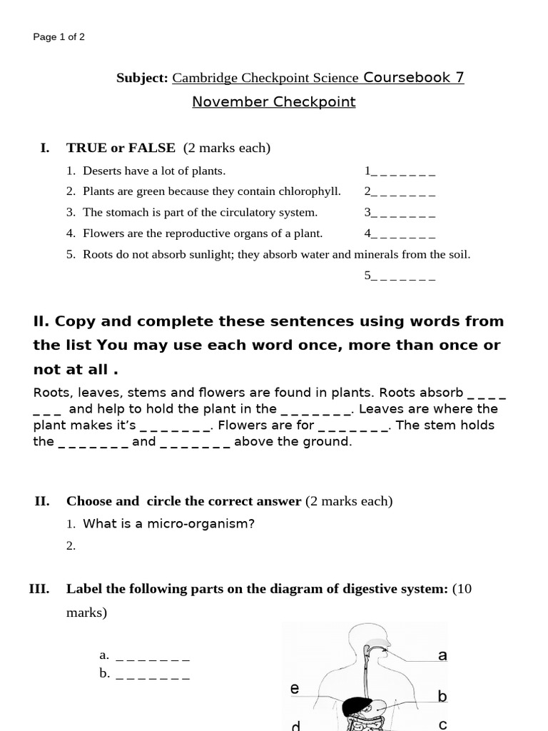 Cambridge Science Coursebook 7 Sample Question | PDF