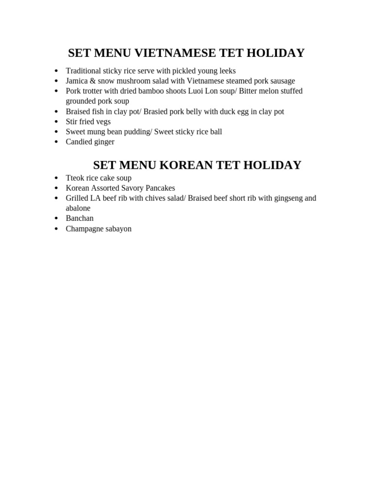 Set Menu Tet Holiday | PDF