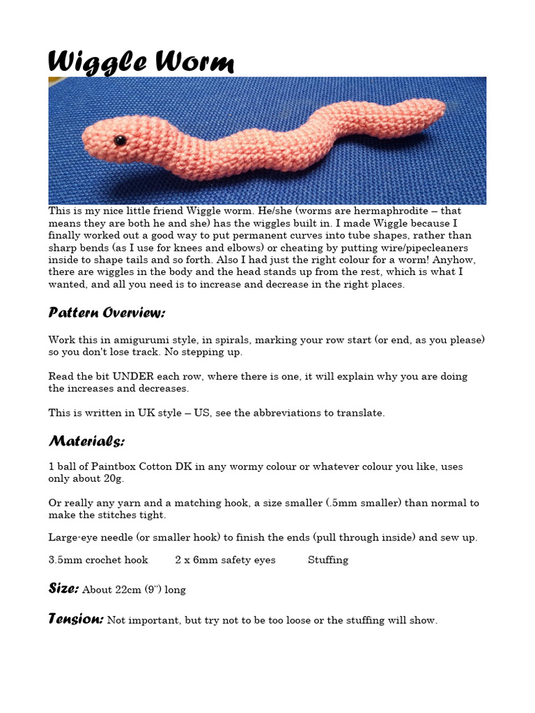 Amigurumi Wiggle Worm Pattern | PDF | Crochet | Textiles