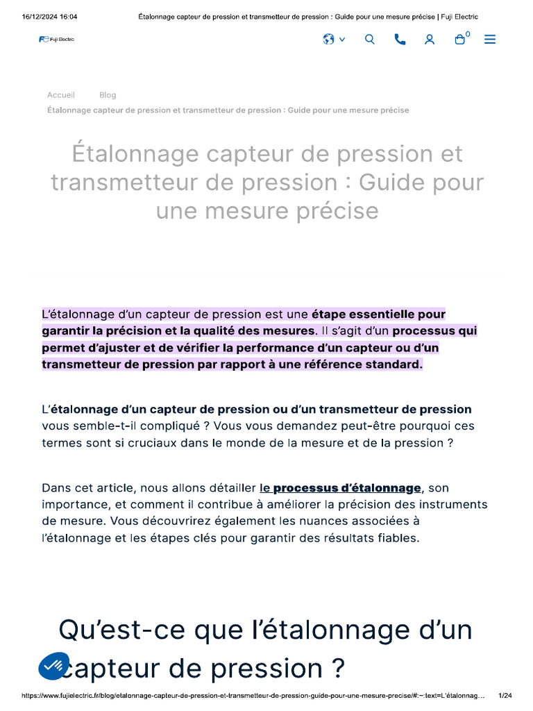 Etalonnage Des Capteurs de Pression | PDF
