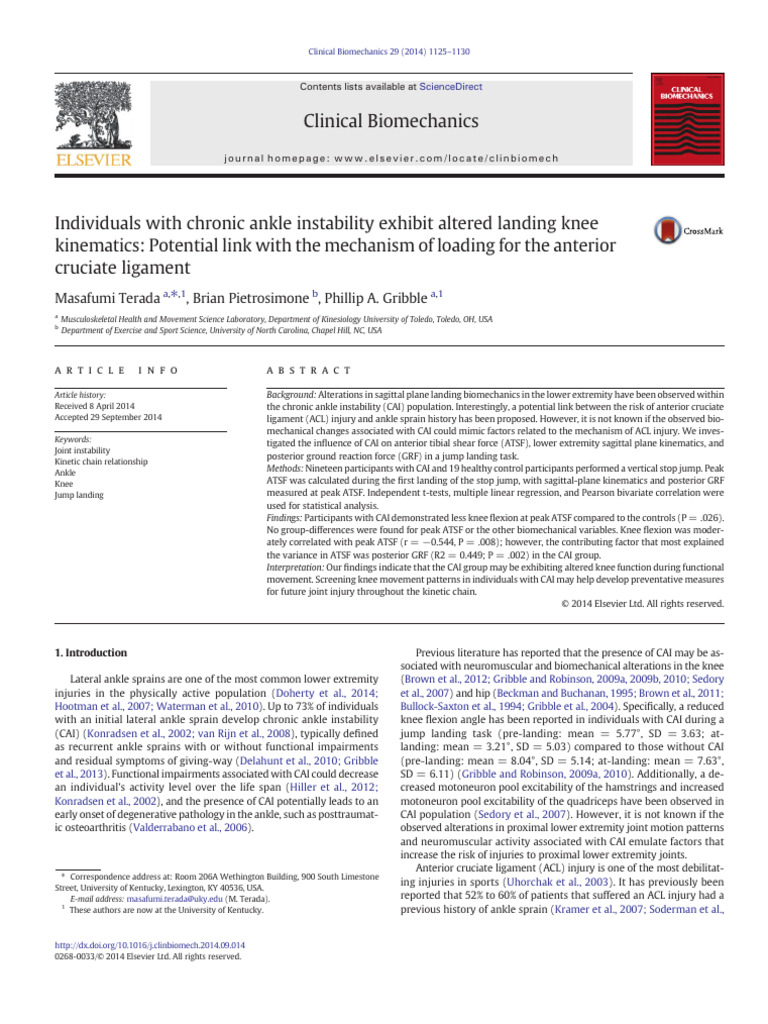 Clinical Biomechanics: Masafumi Terada, Brian Pietrosimone, Phillip A ...