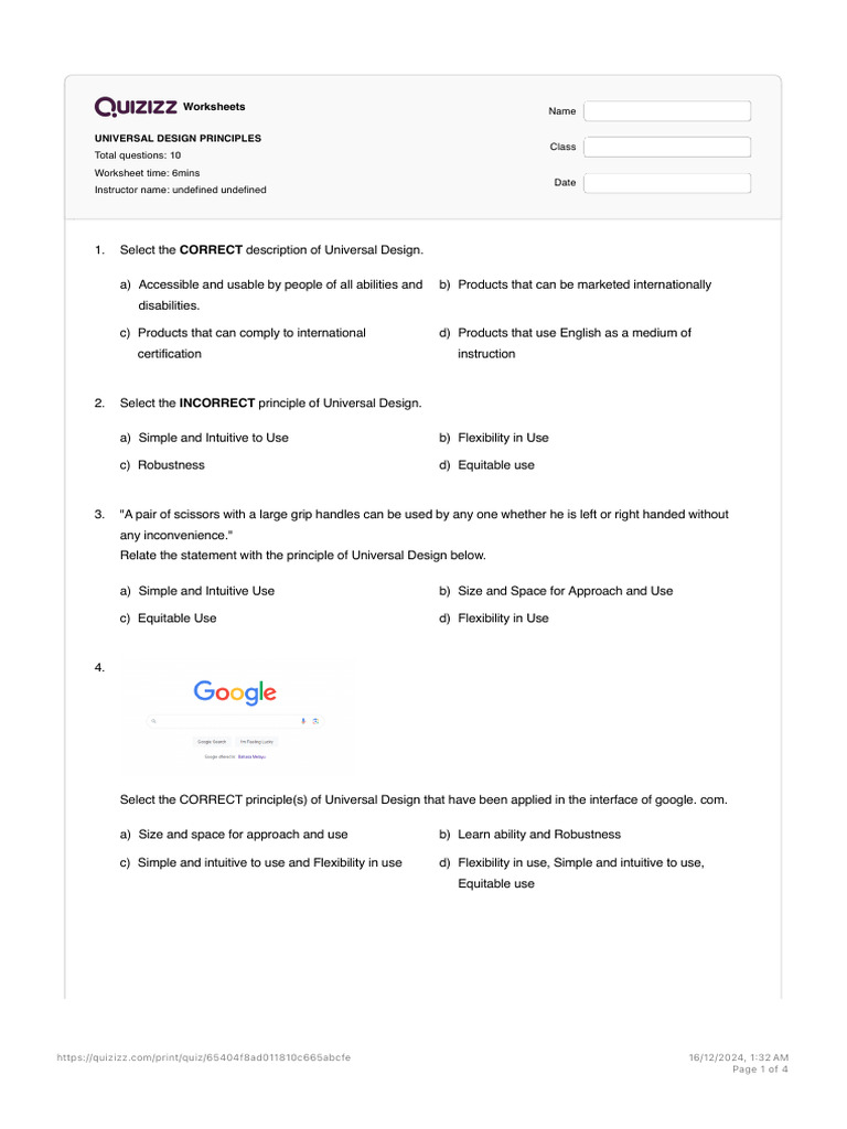 Universal Design Principles - Quizizz | PDF | Computing